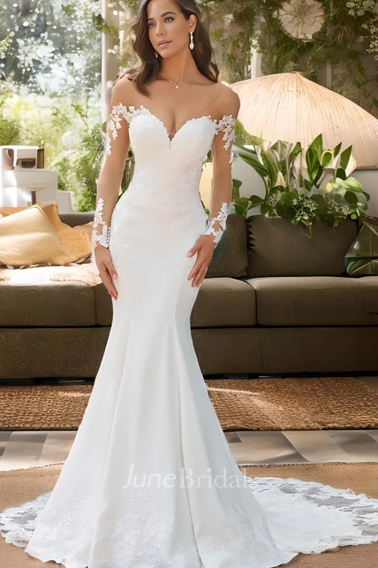 Sexy Western Mermaid Boho Lace Long Sleeve Winter Wedding Dress Elegant ...